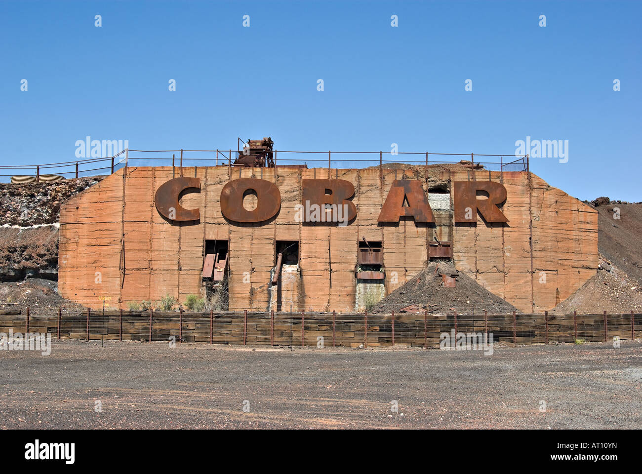 the large cobar sign and slag dump Stock Photo - Alamy