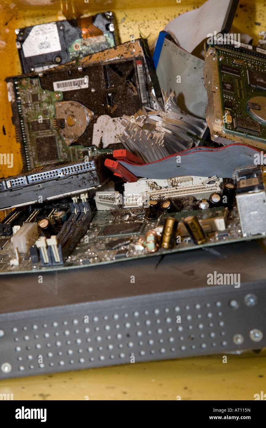 Broken circuit boards and components from the IT world Stock Photo - Alamy