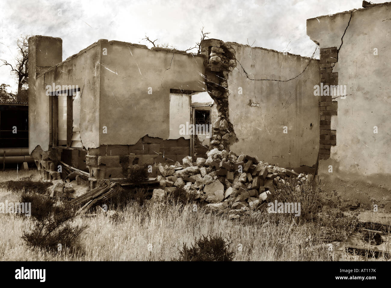 old scratched and dirty photo of ruins and rubble Stock Photo - Alamy