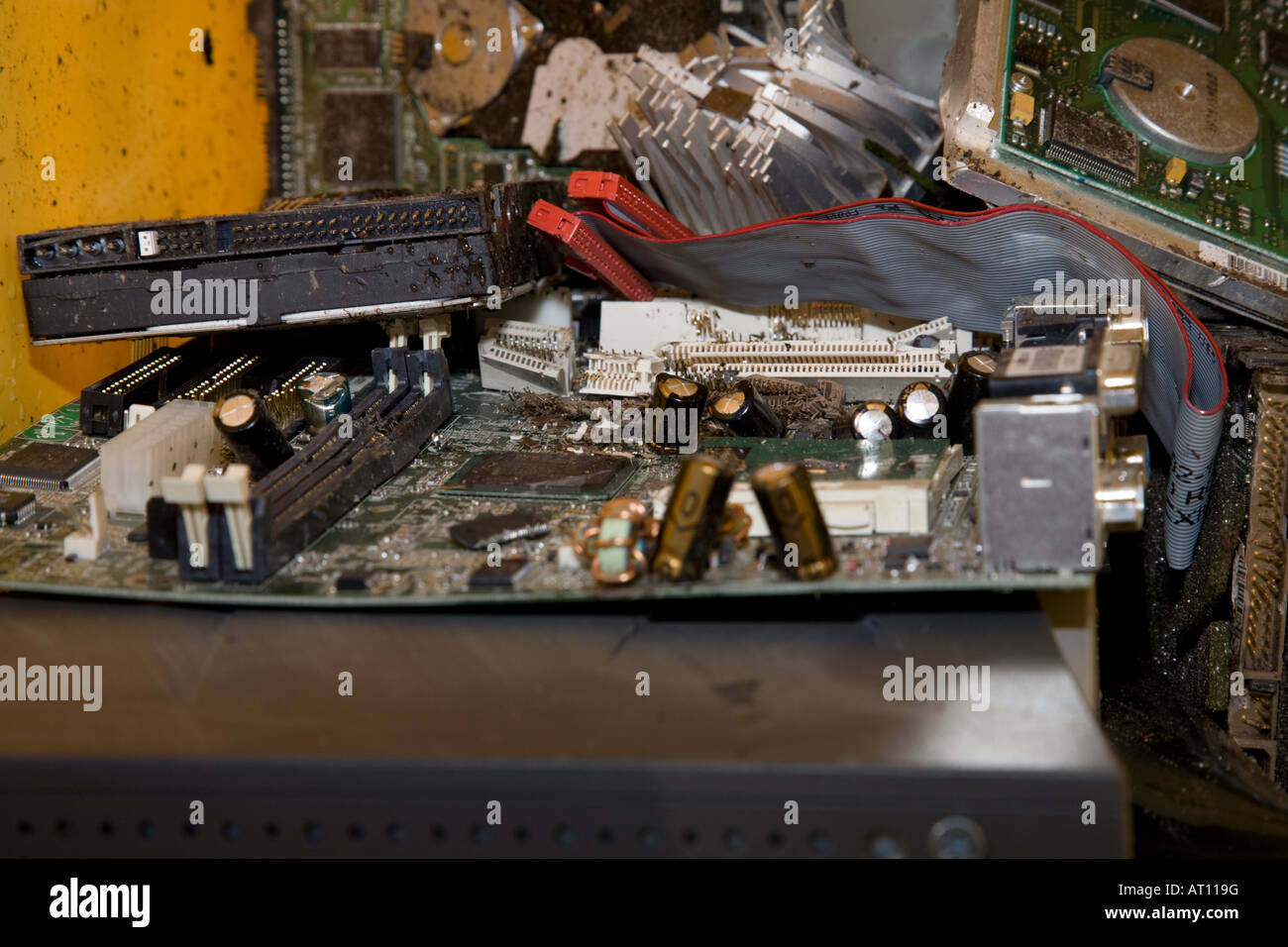 Broken circuit boards and components from the IT world Stock Photo - Alamy