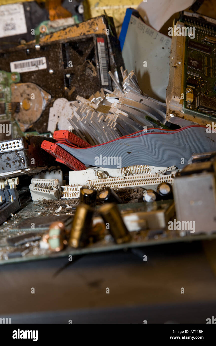 Broken circuit boards and components from the IT world Stock Photo - Alamy