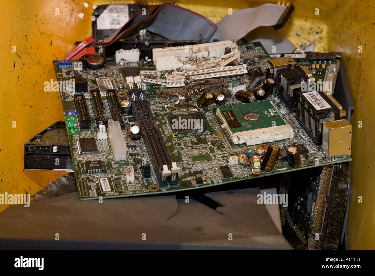 Broken circuit boards and components from the IT world Stock Photo - Alamy