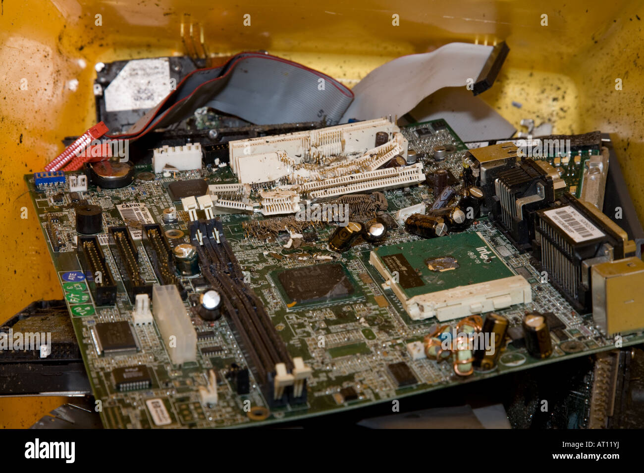 Broken circuit boards and components from the IT world Stock Photo - Alamy