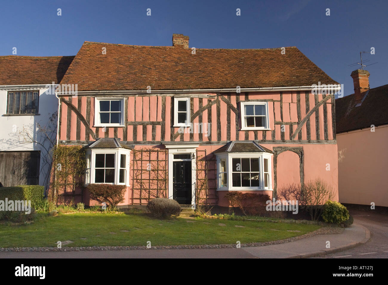 traditional timber frame house in High Street in Lavenham, Suffolk, UK ...