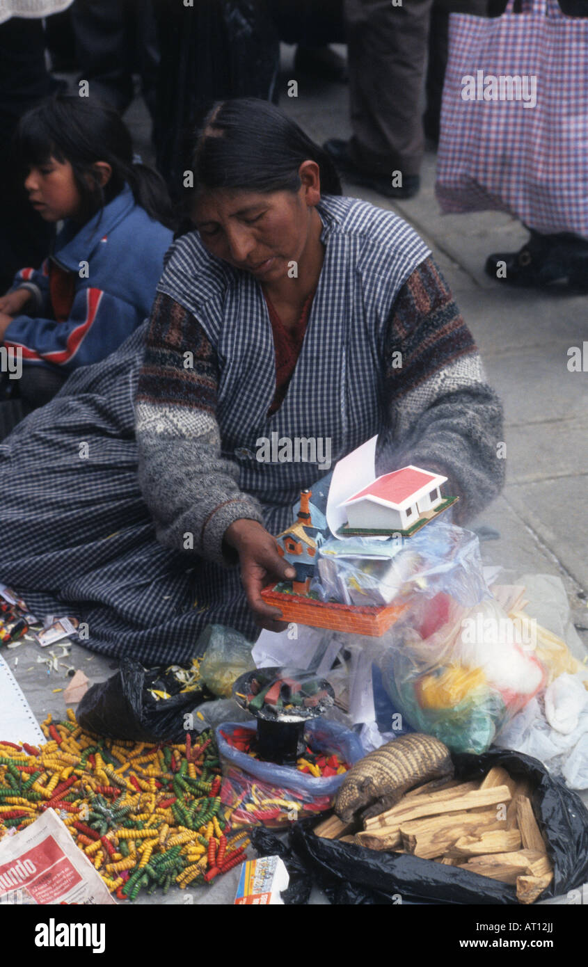 Aymara yatiri / shaman blessing miniature house offering in incense ...