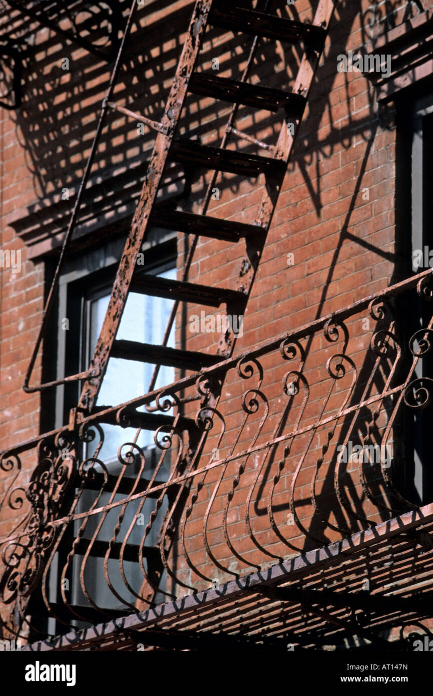 Fire Escape Red Brick building architecture Stock Photo - Alamy