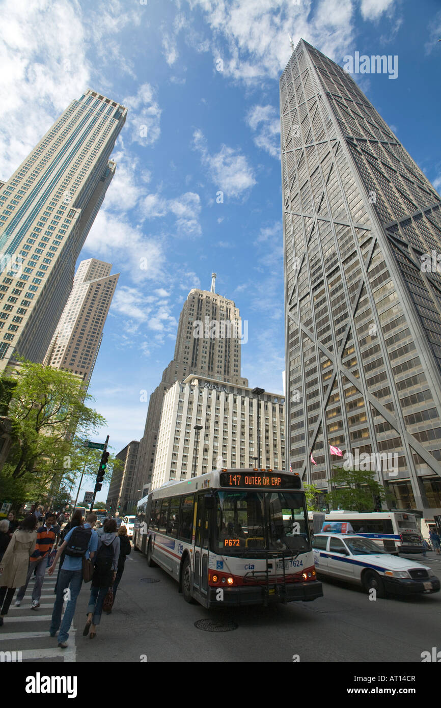 ILLINOIS Chicago City bus on Michigan Avenue pedestrians on crosswalk ...