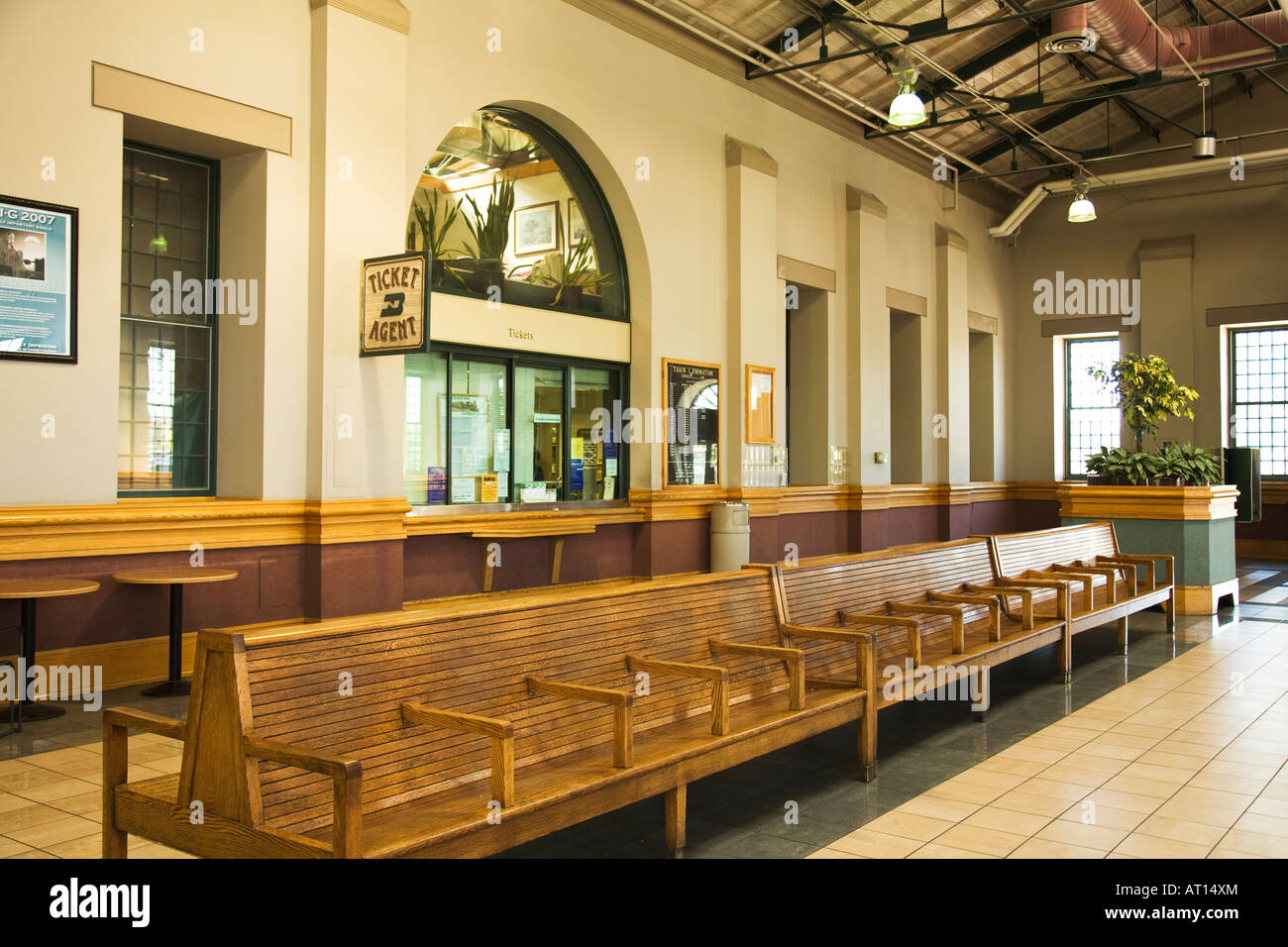 ILLINOIS Aurora Interior of bus station and depot row of chairs in ...