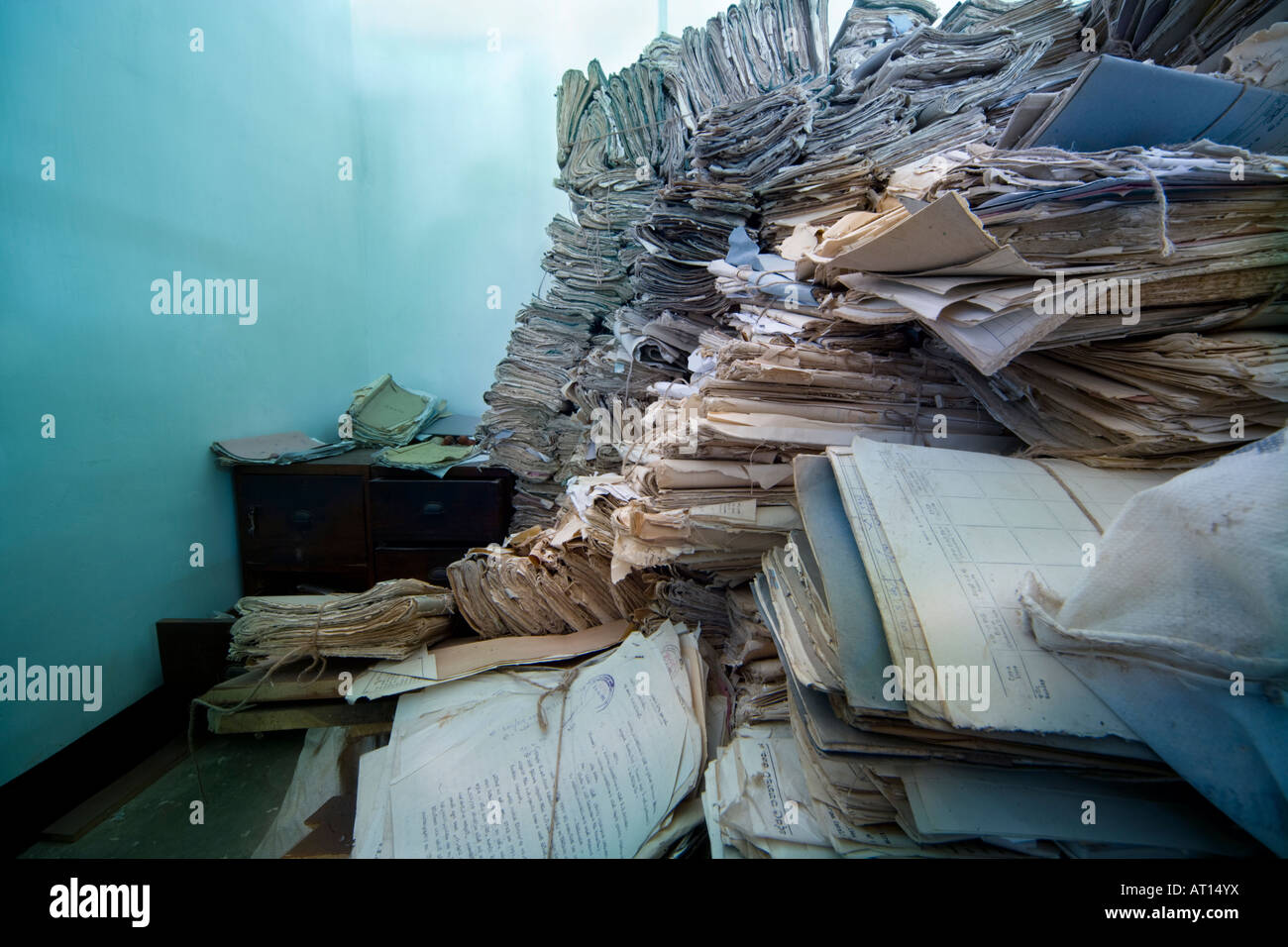 Piles of court files, paperwork, in an archive in Sri Lanka Stock Photo ...
