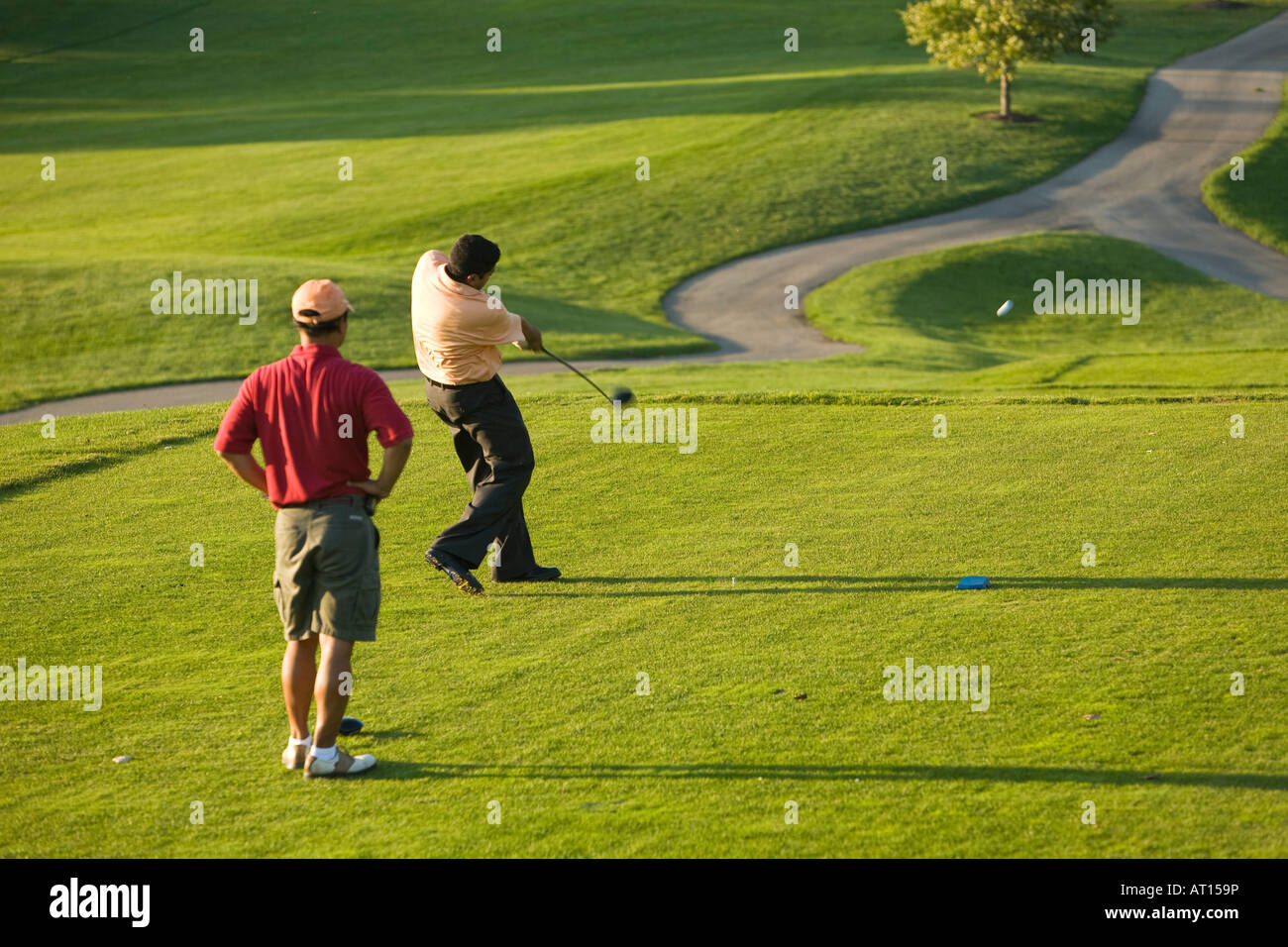 ILLINOIS Aurora Adult male golfers on Phillips Park golf course man ...