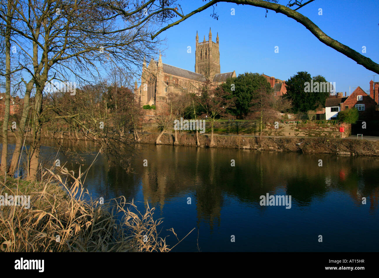 worcester town centre river severn cathedral worcestershire england uk ...