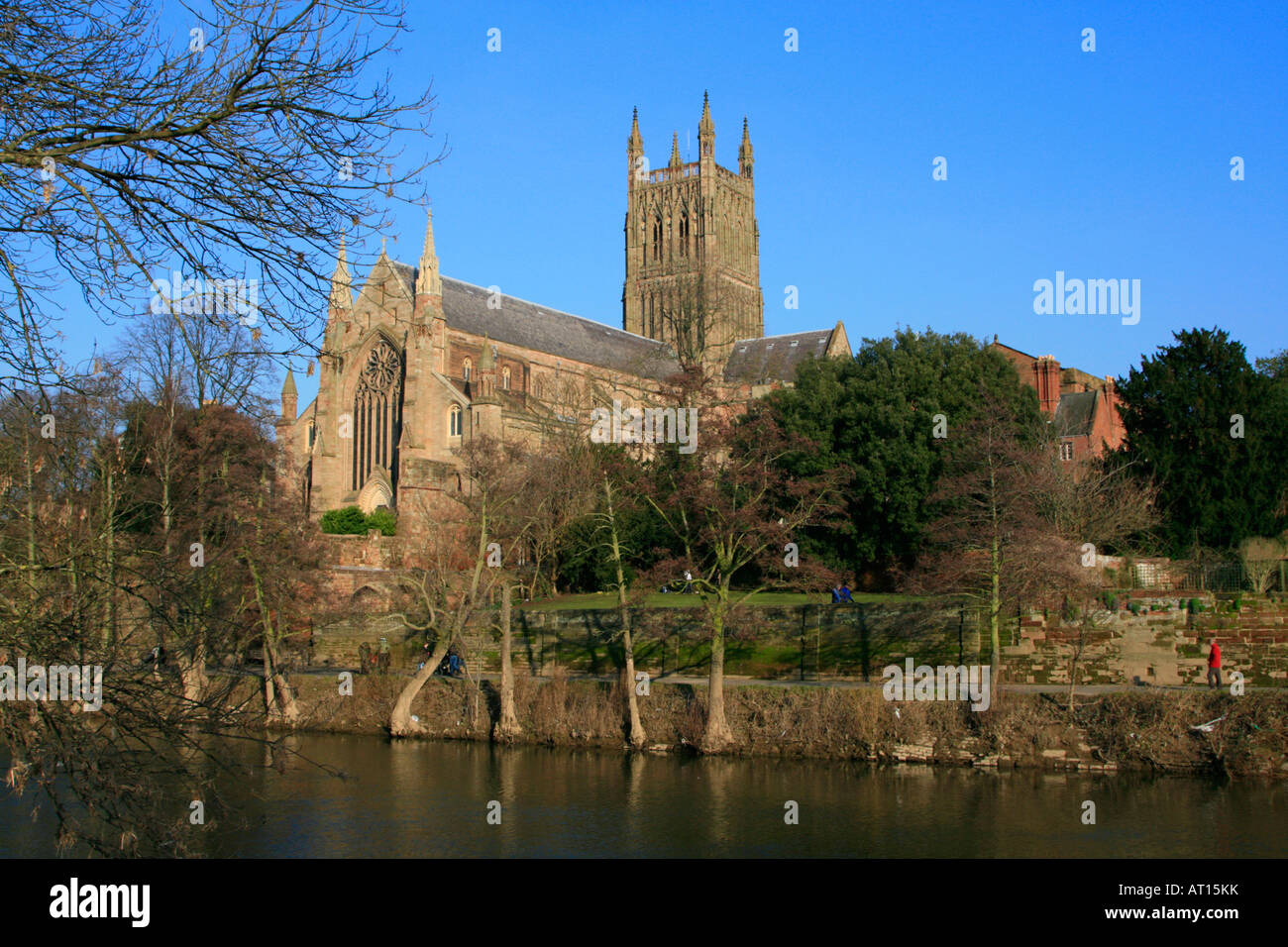 worcester town centre river severn cathedral worcestershire england uk ...