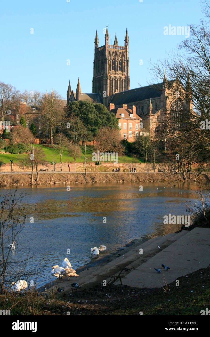 worcester town centre river severn cathedral worcestershire england uk ...