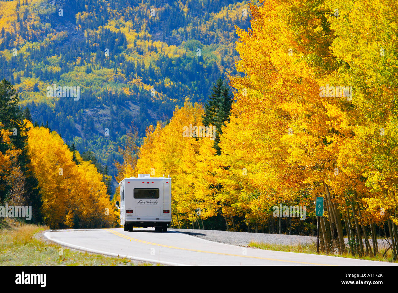 RV descending Slumgullion Pass on Highway 149, Uncompahgre National ...