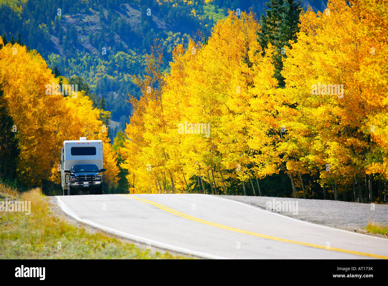 RV descending Slumgullion Pass on Highway 149, Uncompahgre National ...
