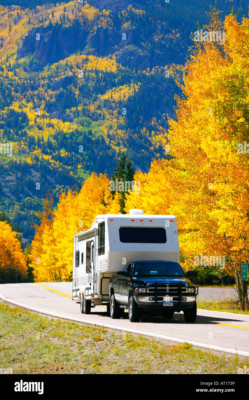 5th wheel RV crossing Slumgullion Pass on Highway 149, Uncompahgre ...