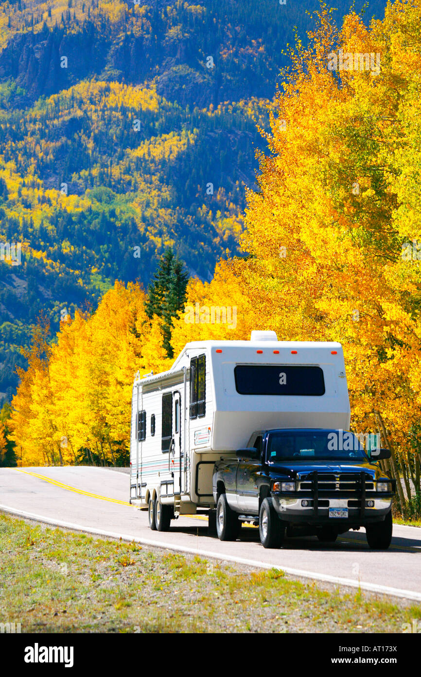 5th wheel RV crossing Slumgullion Pass on Highway 149, Uncompahgre ...