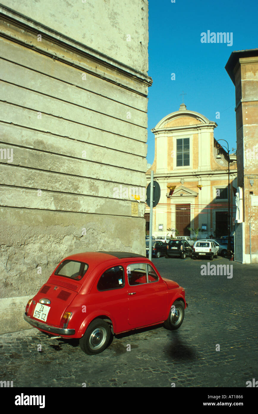Red Fiat 500 car in Trastevere Rome Stock Photo - Alamy