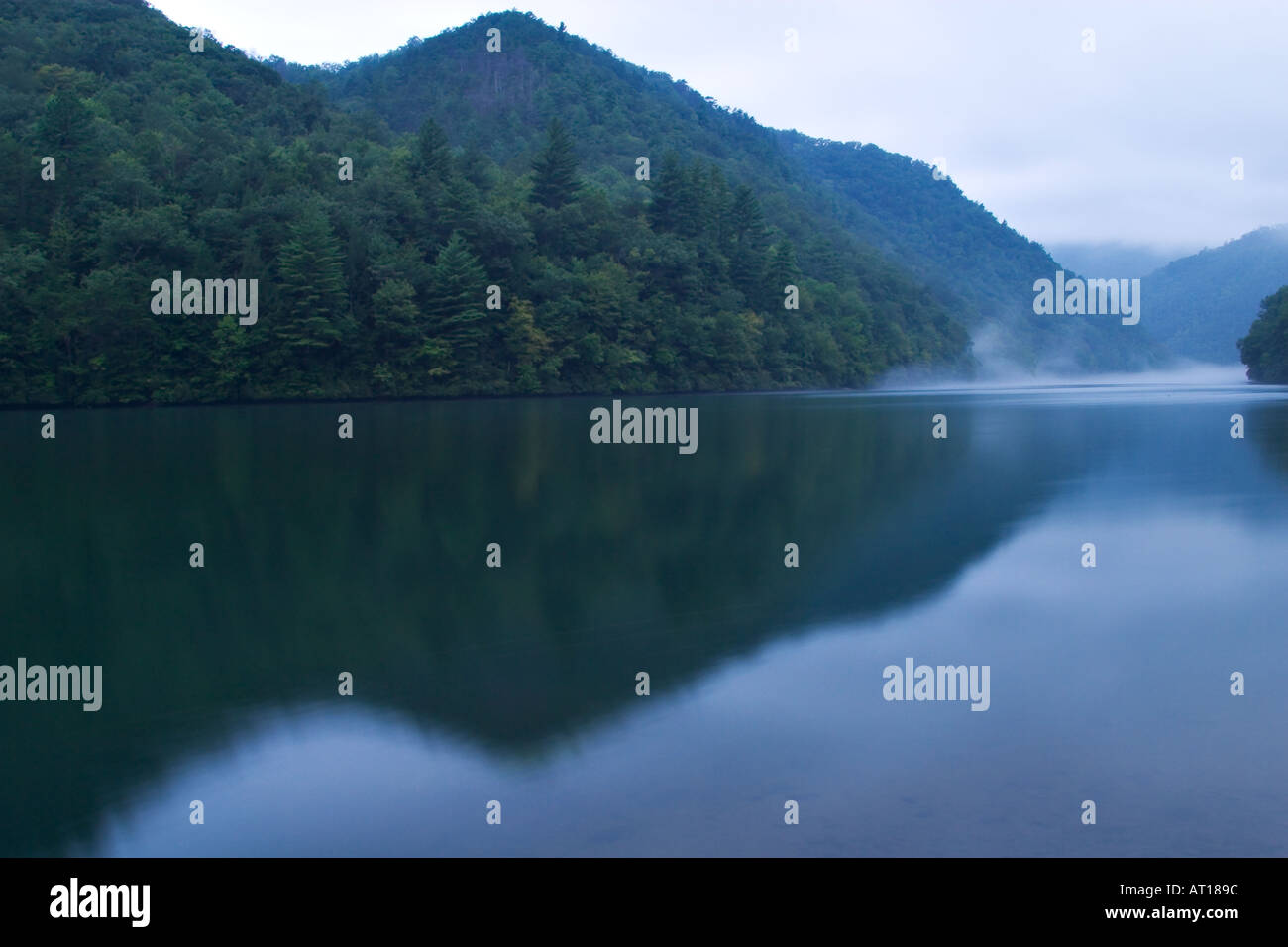 View of Little Tennessee River Forest and Mountains Shrouded in Mist ...