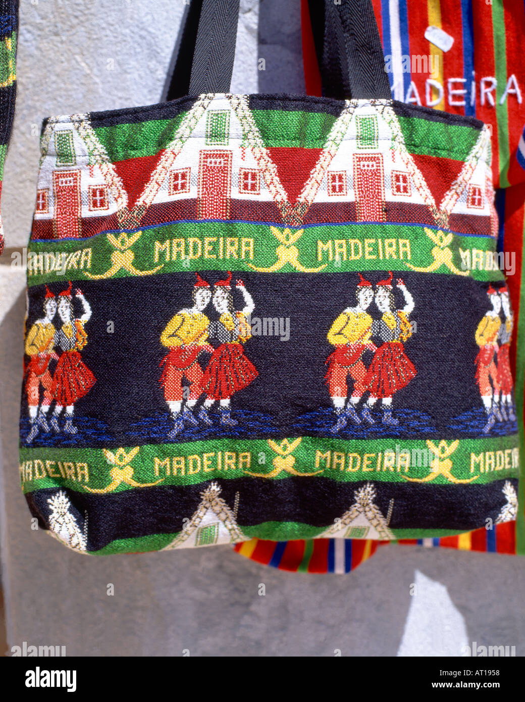 colorful handcrafts hanging on a street side stall on the azores Stock ...