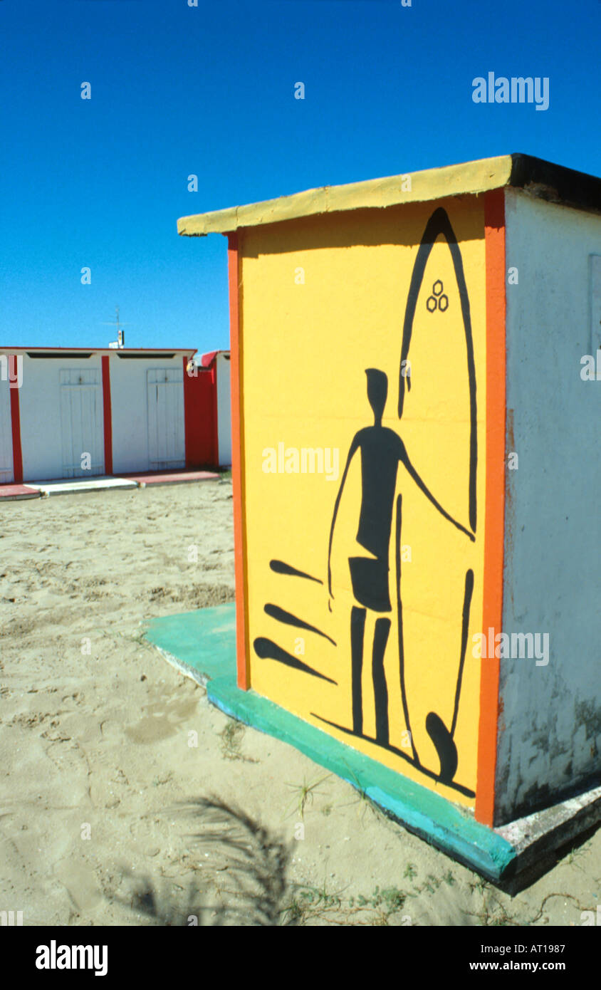 surfer design on beach hut Stock Photo - Alamy