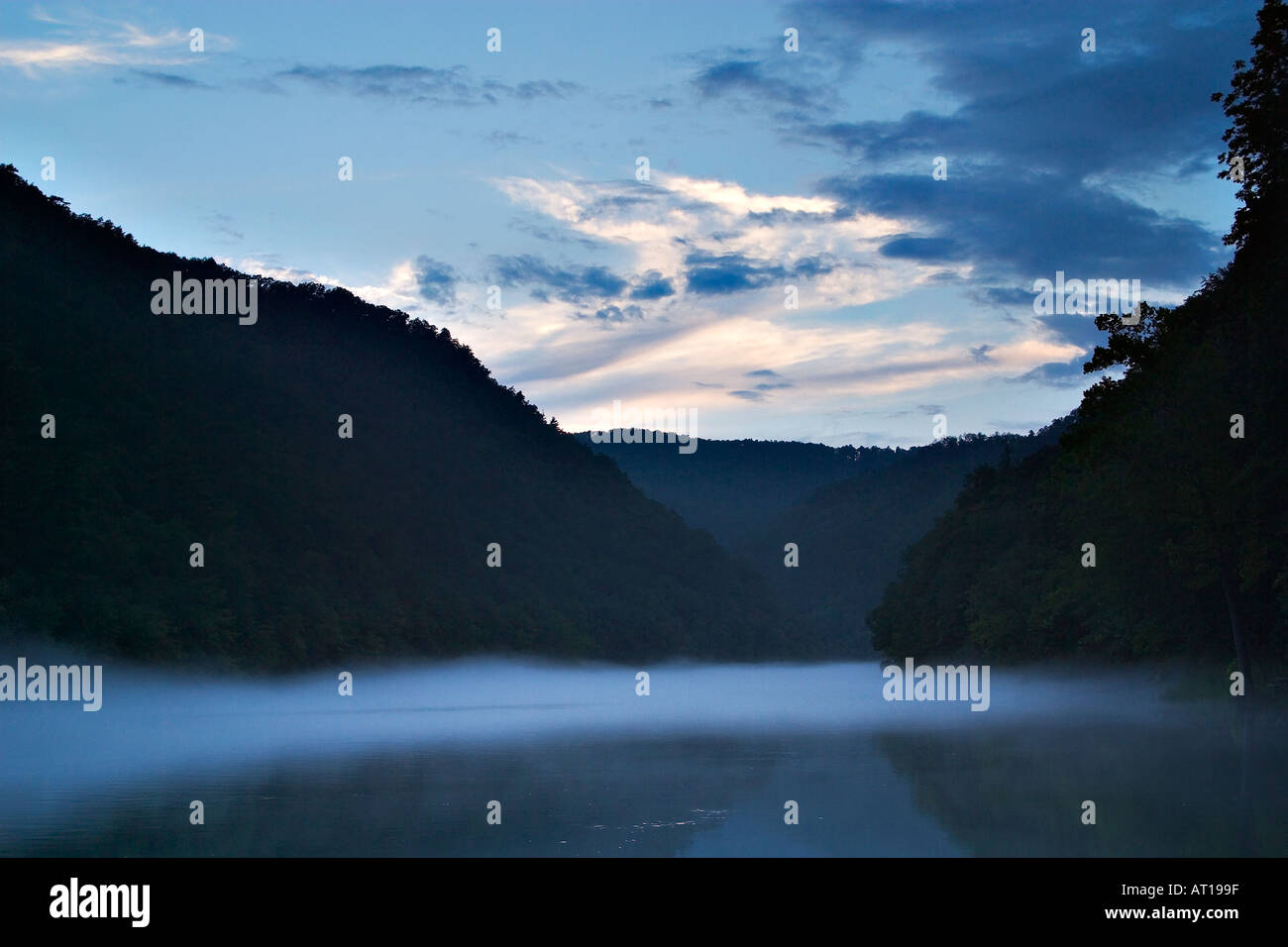 View of Little Tennessee River Forest and Mountains Shrouded in Mist ...