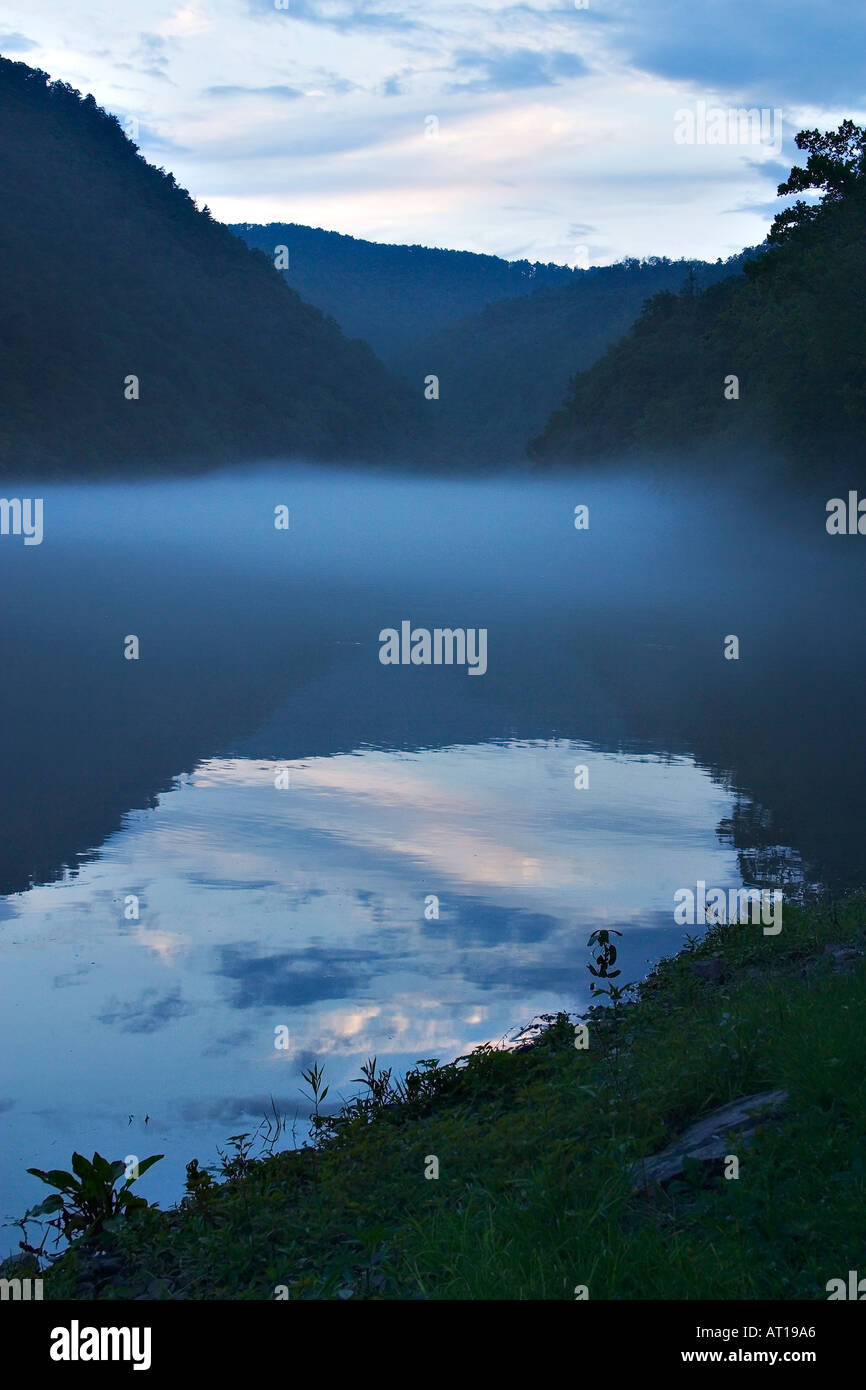 View of Little Tennessee River Forest and Mountains Shrouded in Mist ...