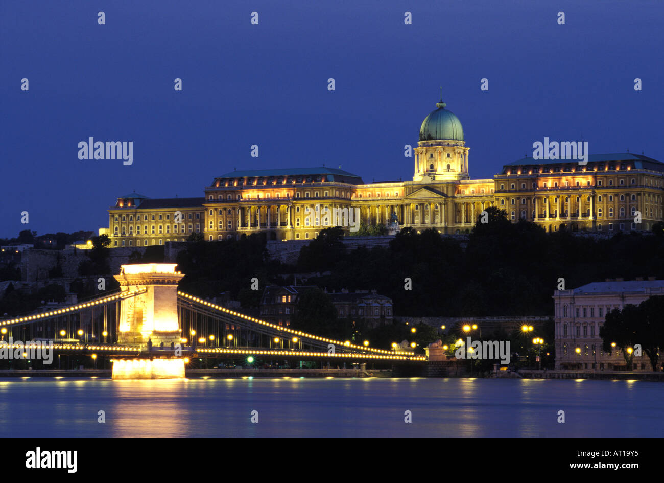 Hungary, Budapest, Buda Castle Palace and Chain Bridge Stock Photo - Alamy
