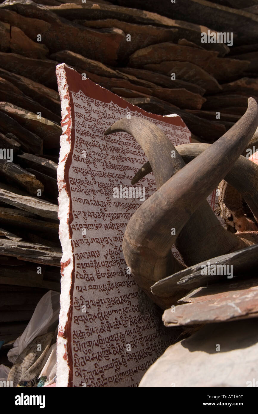 Mani stones and yak horns, Lhasa, Tibet Stock Photo - Alamy