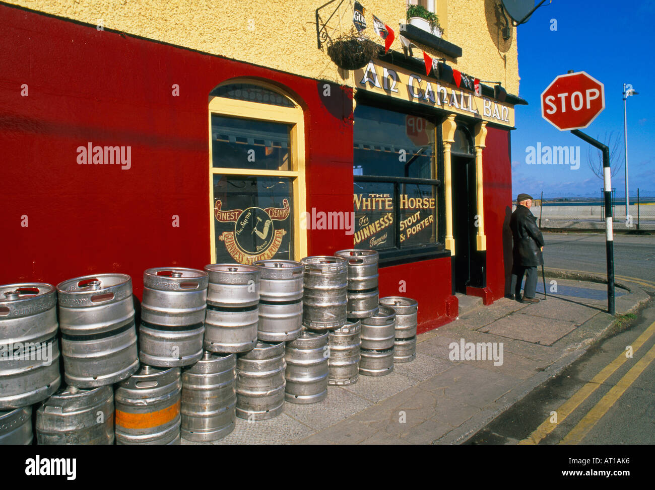 A common display of beer kegs outside a bar in Wexford, Ireland Stock ...