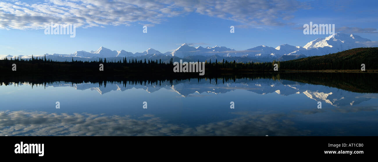 Denali and Wonder Lake Panorama Denali National Park Alaska Stock Photo ...