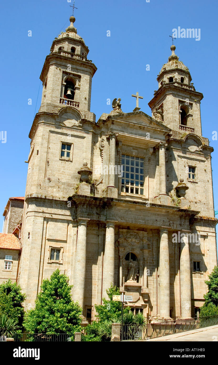 Ornate facade of the attractive church at Santiago de Campostella ...