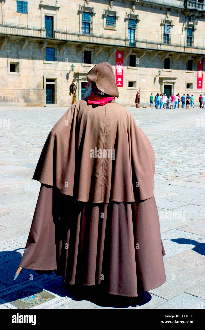 back of traditional clothes of pilgrim in the square of Santiago de ...