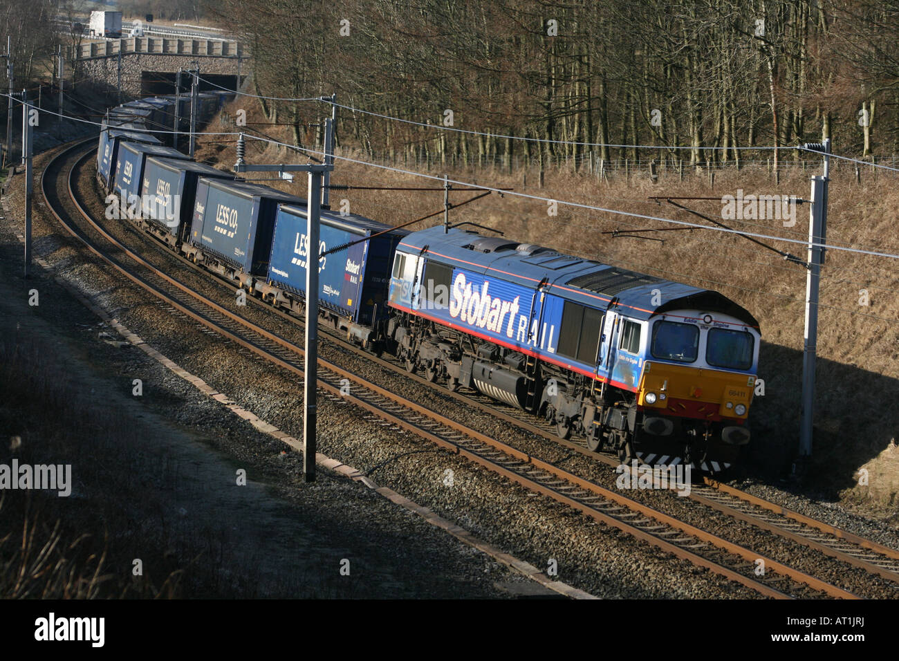 Eddie the Engine with a goods train near Lowgill in Cumbria on the West ...
