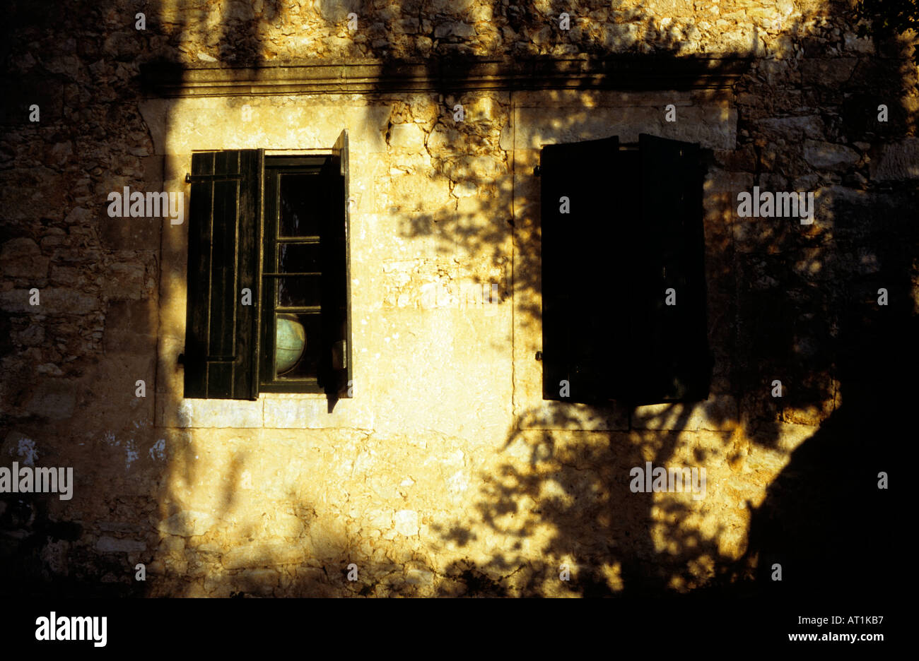 Detail of a typical Cretian building in the village of Vamos Crete ...