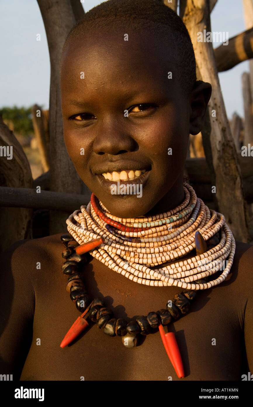 Smiling young woman of the Karo Tribe, Dus, Omo River Valley, Ethiopia ...