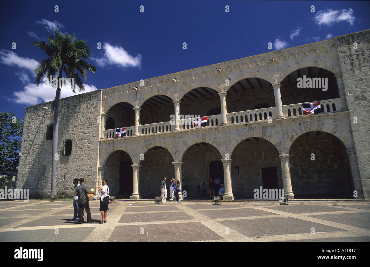 Arches in a wall of Alcazar de Colon and Alcazar Museum in Santo ...