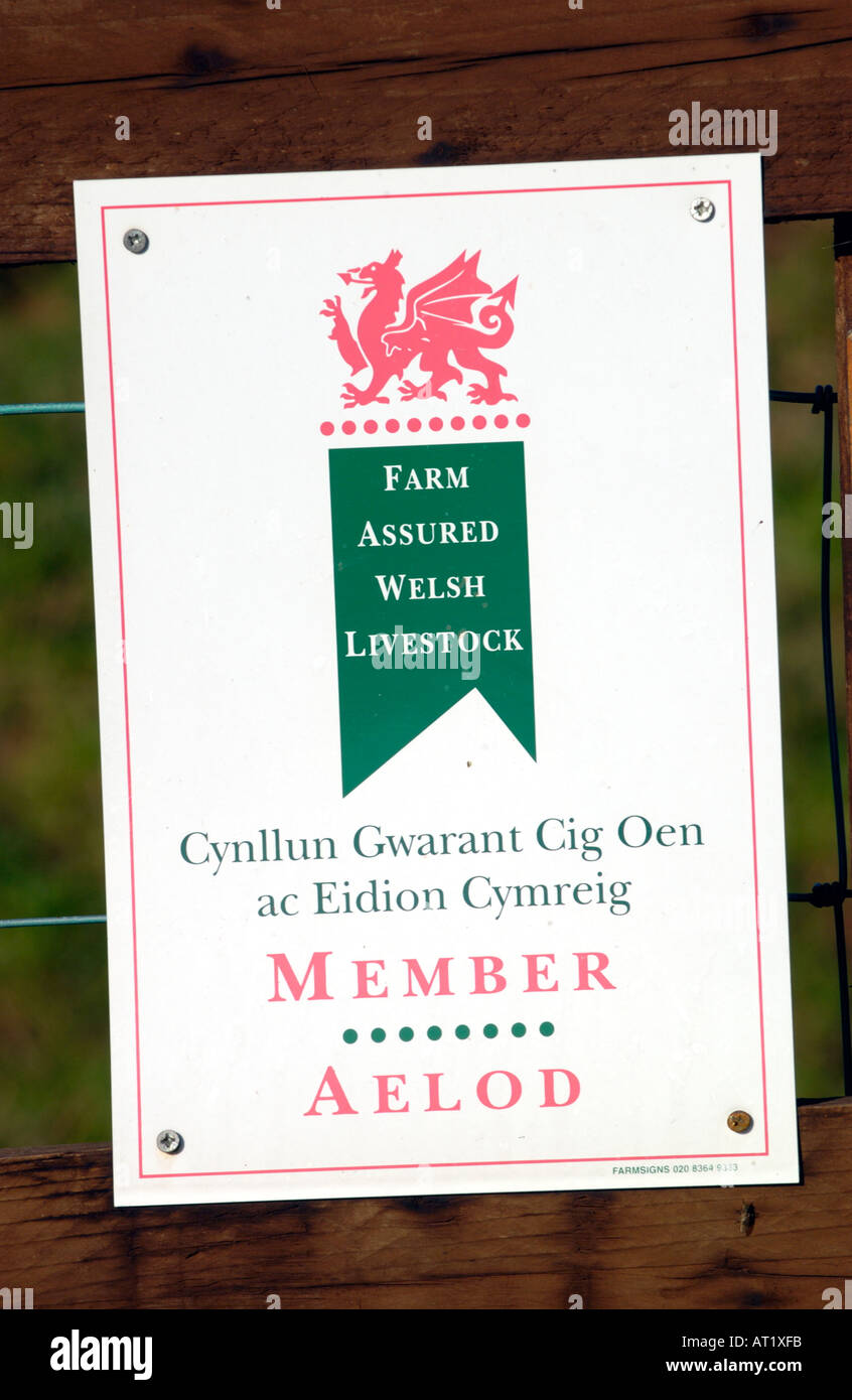 FARM ASSURED WELSH LIVESTOCK sign on a farm fence near Brecon Powys ...