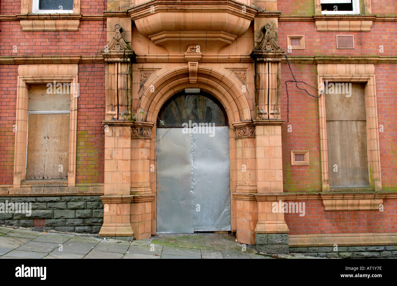 Old Town Hall dated 1896 derelict and boarded up with metal sheets at ...