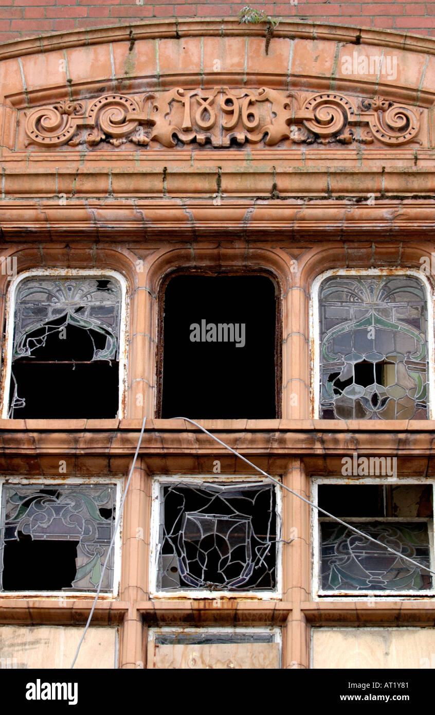 Old Town Hall dated 1896 derelict and boarded up with metal sheets at ...