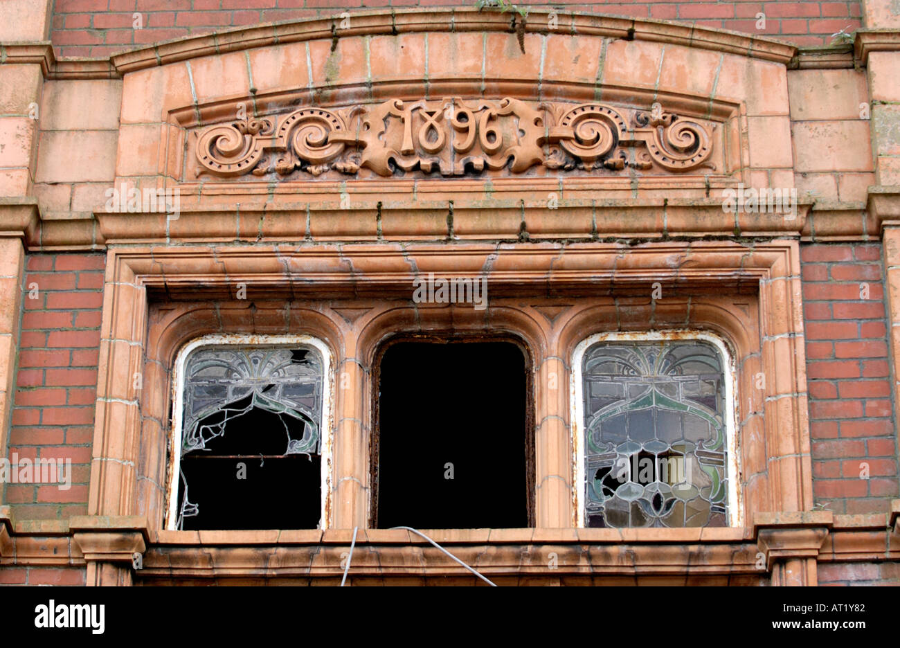Old Town Hall dated 1896 derelict and boarded up with metal sheets at ...