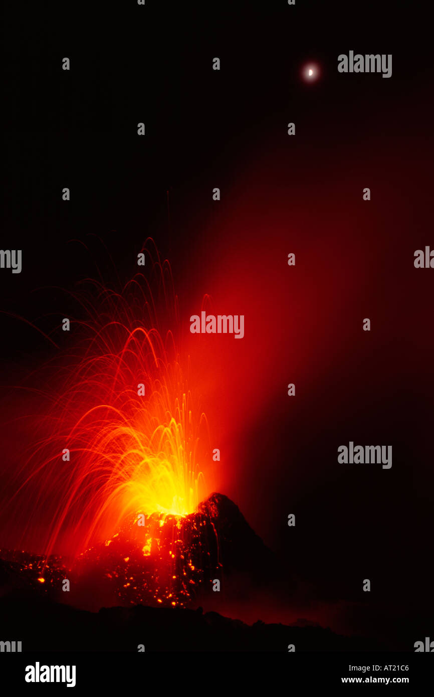 Very large spatter cone and the full moon Hawaii Volcanoes National ...