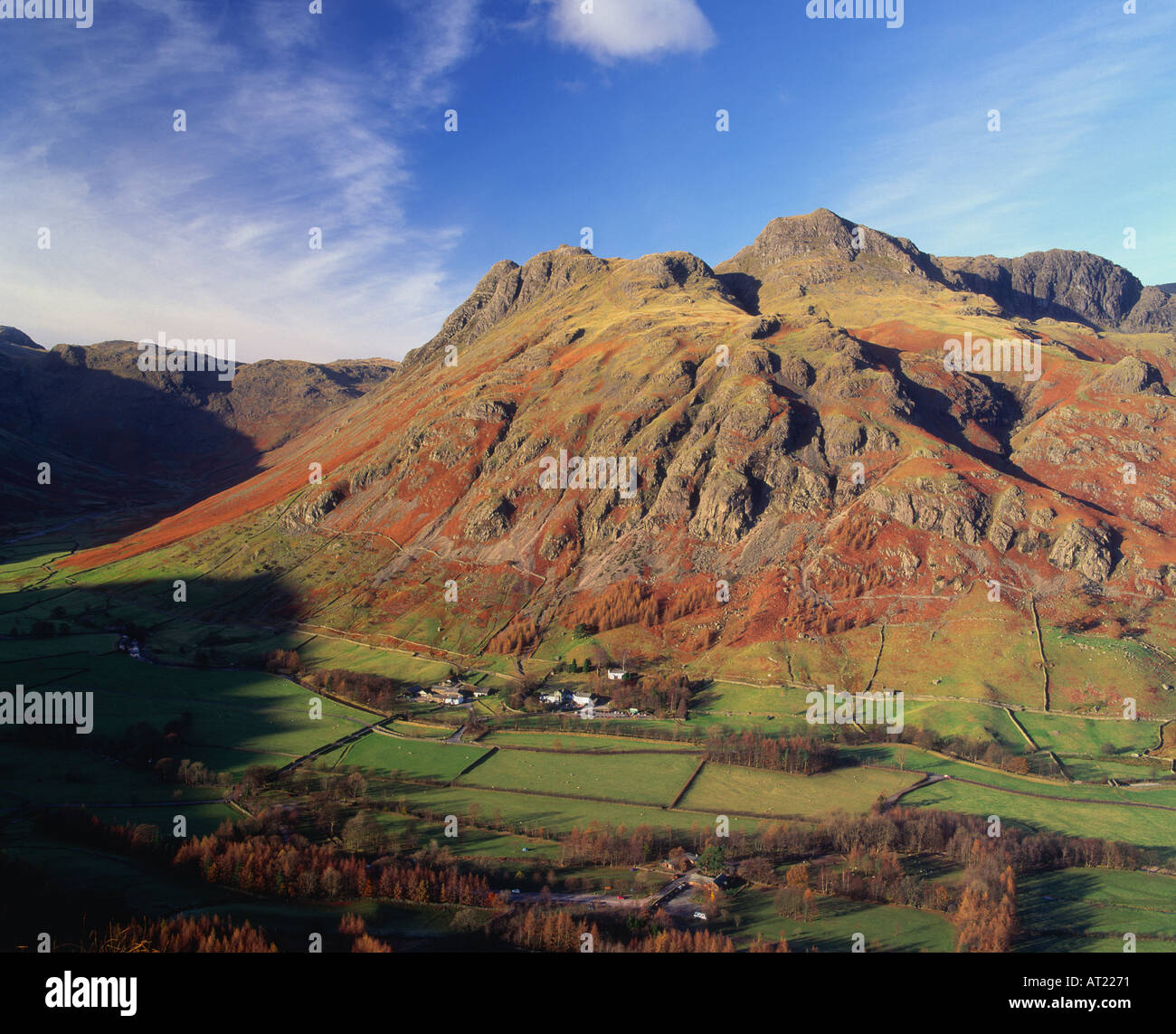 A view across Langdale to the Langdale Pikes Lake District National ...