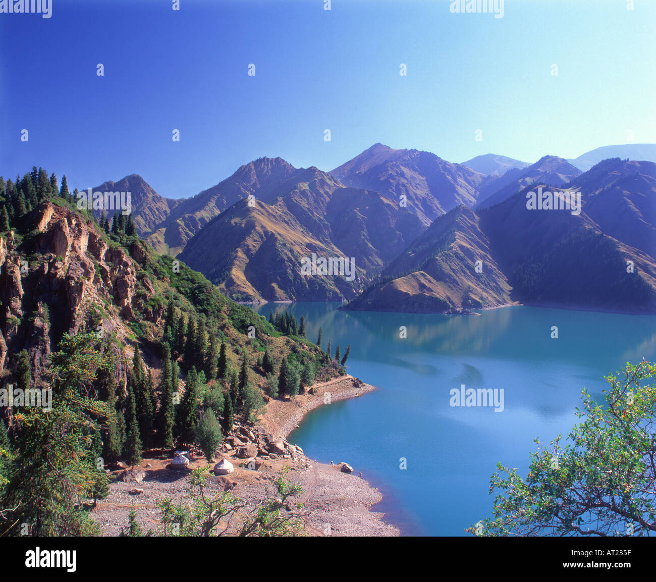 Heaven Lake in the Tianshan Mountains with Kazakh yurts Xinjiang ...