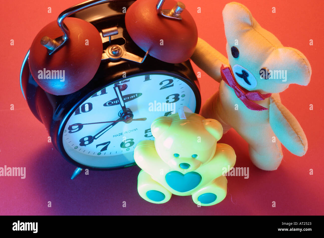 Alarm Clock and Teddy Bears Stock Photo - Alamy