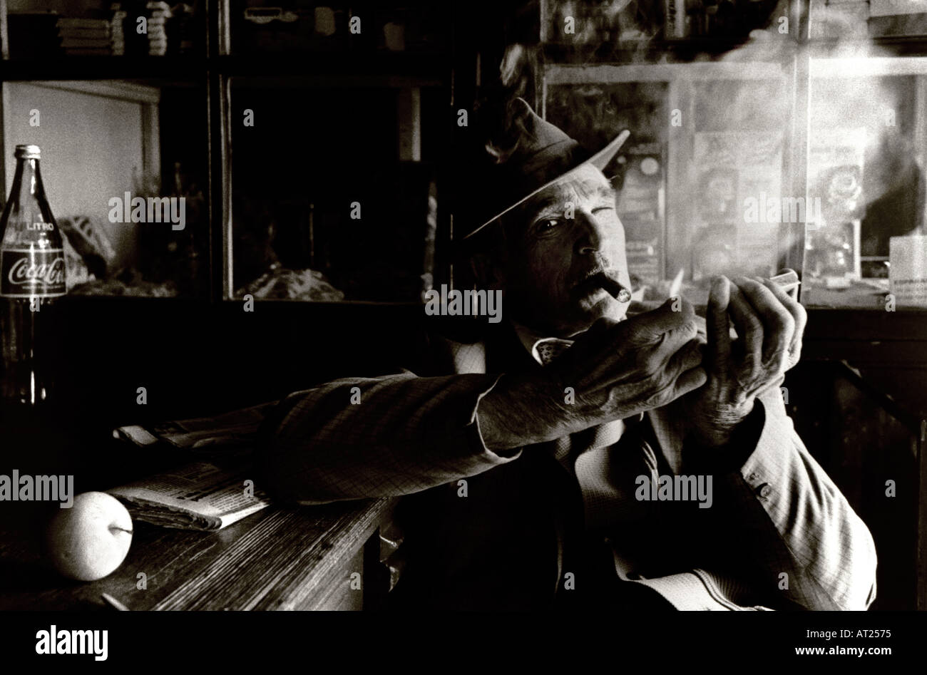 MAN CIGAR SMOKING INDOORS WINDOW LIGHT RETRO B&W `ART’ PORTRAIT with ...