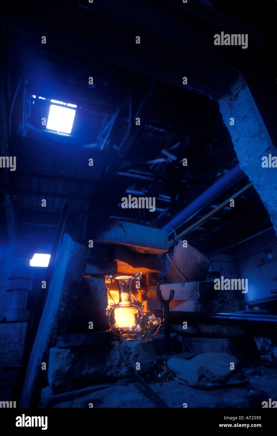 MURANO GLASS FURNACE with freshly hand blown and fired glass urn ...