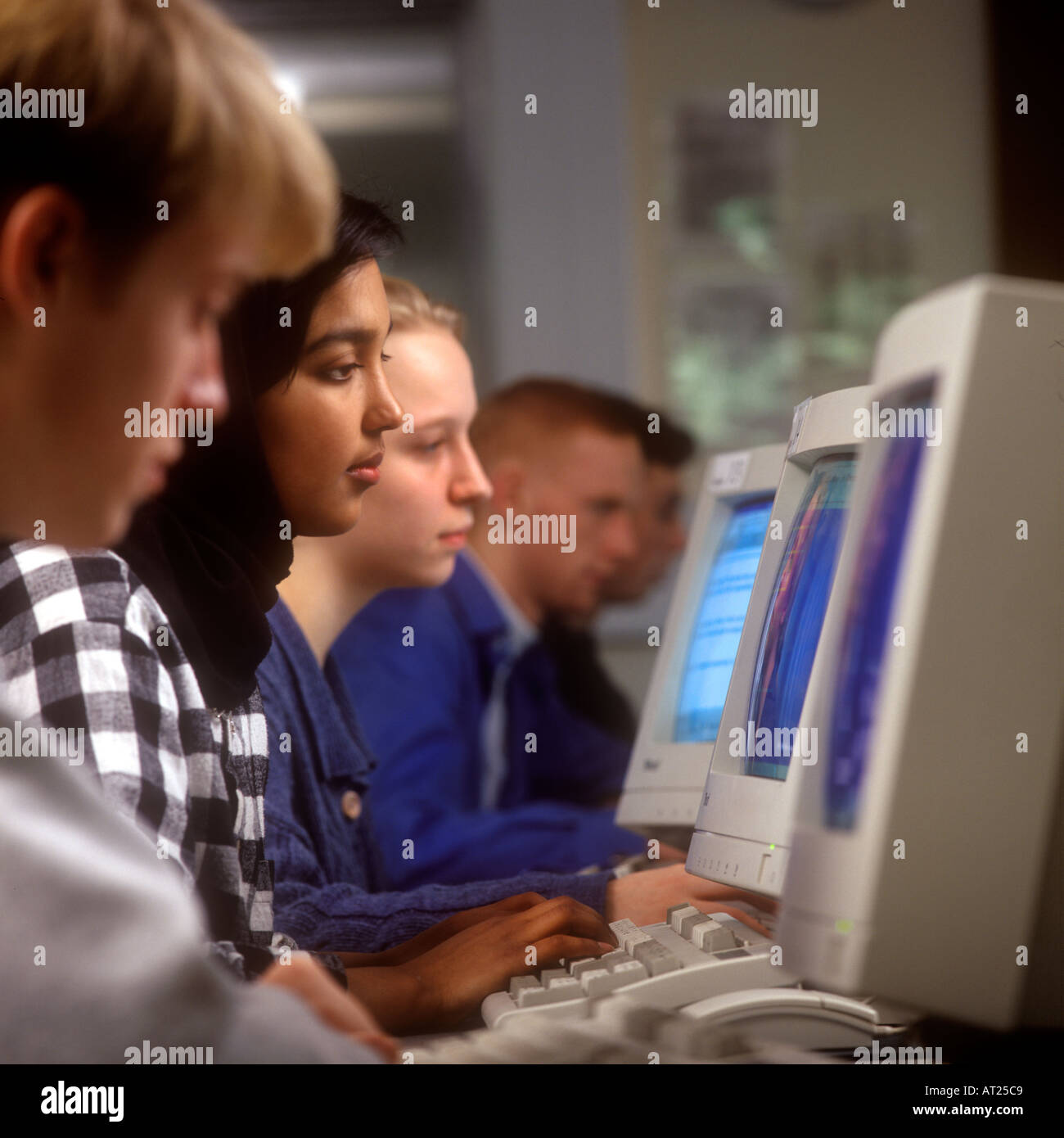 1990’s School computer class teenage senior students 15-17 years ...