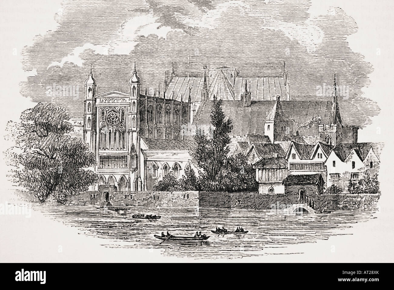 Houses of Parliament, London, England. View from the river in the time ...