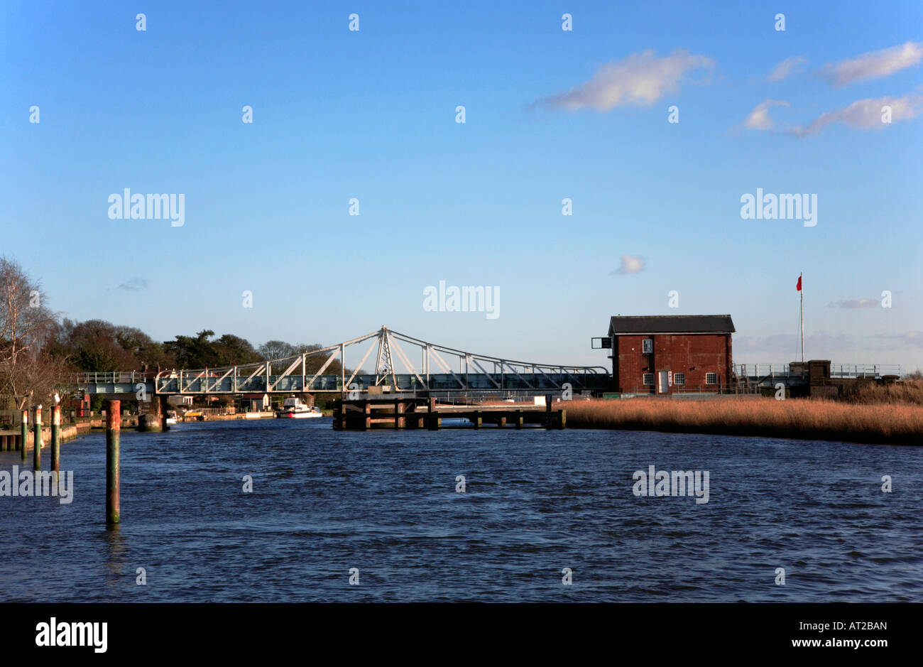 Railway crossing River Yare by Swing Bridge at Reedham, Norfolk, UK ...